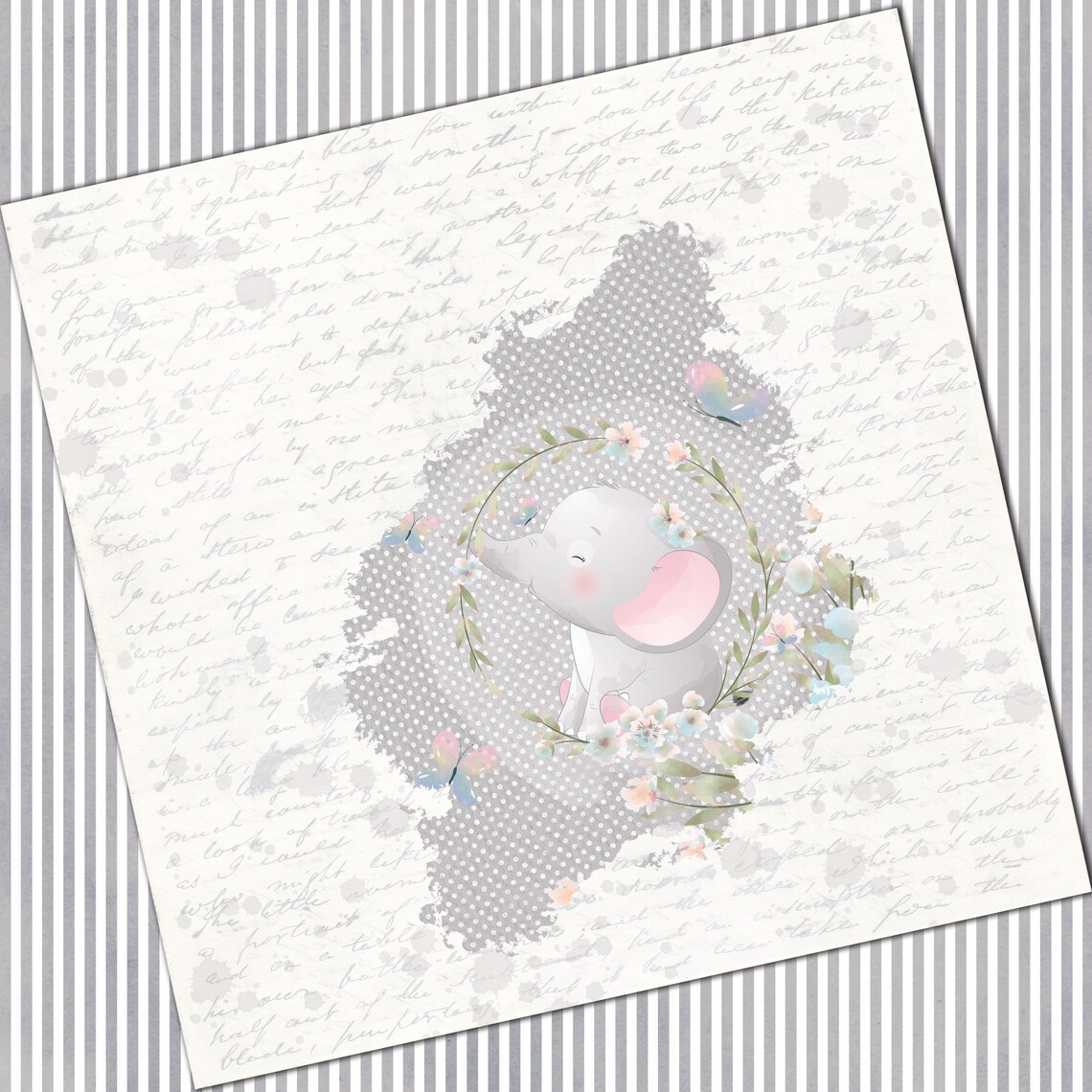 Little Elephant Digital Paper Set Scrapbook Background Children ...