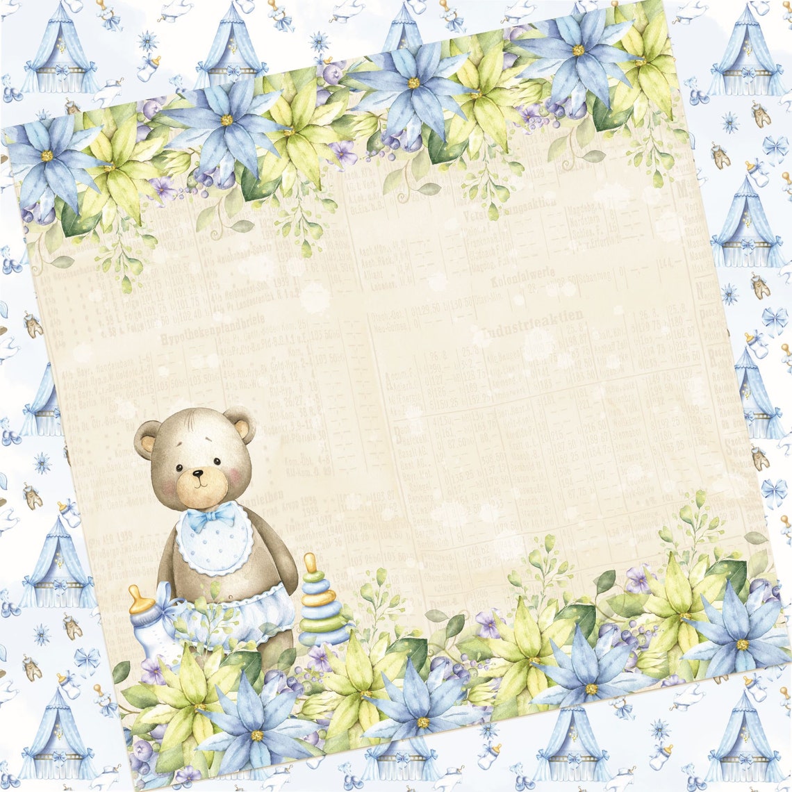 Teddy Bear Digital Paper Set Baby Boy Digital Paper Pack Nursery ...