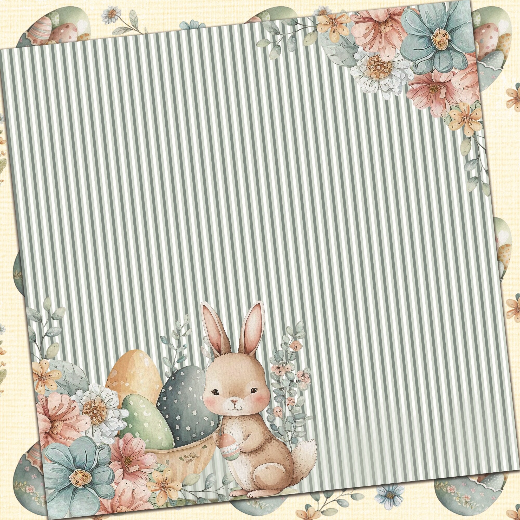 Easter Digital Paper Set Easter Bunnies With Eggs Digital Paper Pack ...
