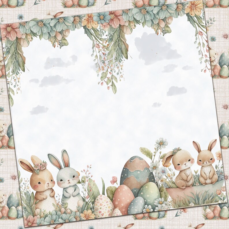 Easter Digital Paper Set Easter Bunnies With Eggs Digital Paper Pack ...