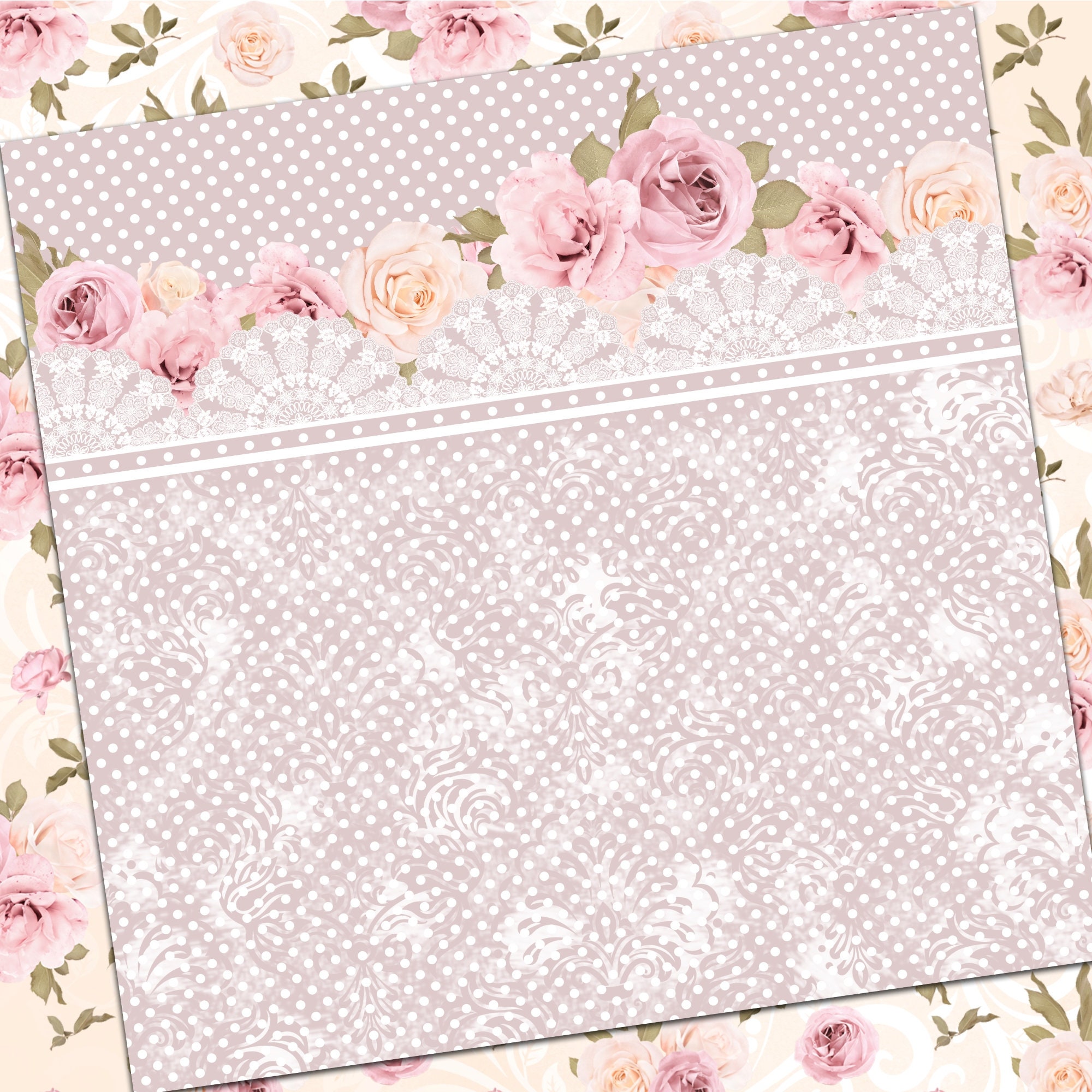 Blush and Cream Rose Digital Paper Set Floral Digital Paper Pack Pastel ...