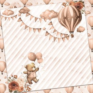 Teddy Bear Digital Paper Set Hot Air Balloons Airplanes Baby Boy ...
