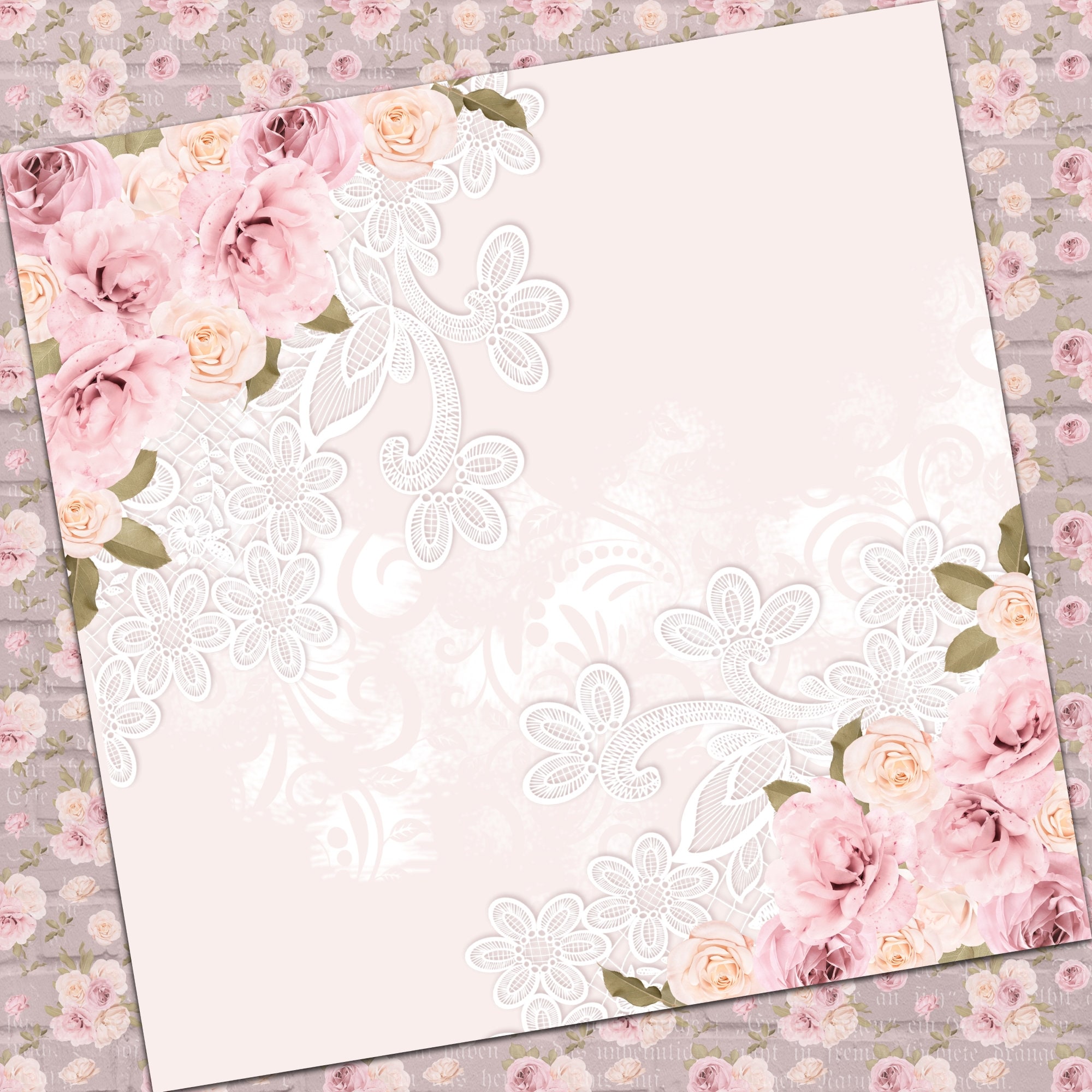 Blush and Cream Rose Digital Paper Set Floral Digital Paper Pack Pastel ...