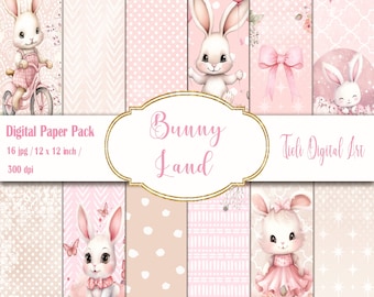 Baby Boy Digital Paper Pack Bunny Land Beige and Blue Printable ...