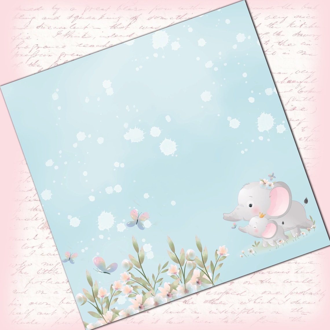 Little Elephant Digital Paper Set Scrapbook Background Children ...