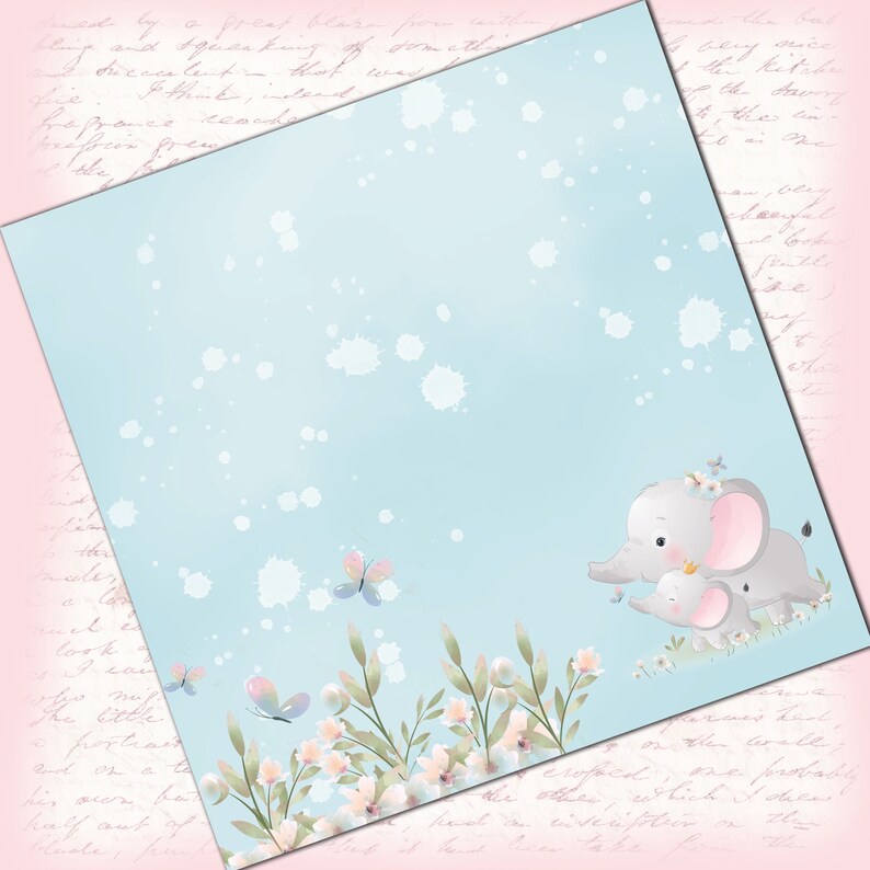 Little Elephant Digital Paper Set Scrapbook Background Children ...