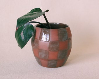 Purple Wavy Checkerboard Pattern Handmade Ceramic Plant Pot Medium ...