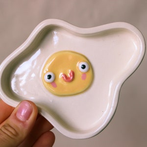 Happy Fried Egg Ceramic Dish Handmade Clay Jewellery Dish, Trinket Tray ...