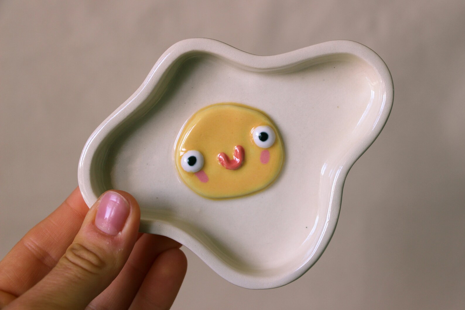 Happy Fried Egg Ceramic Dish Handmade Clay Jewellery Dish - Etsy