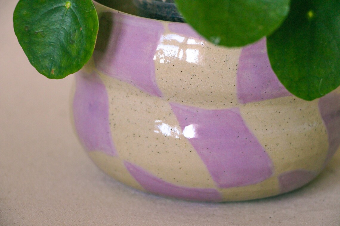 Purple Wavy Checkerboard Pattern Handmade Ceramic Plant Pot - Etsy