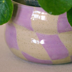 Purple Wavy Checkerboard Pattern Handmade Ceramic Plant Pot - Medium ...