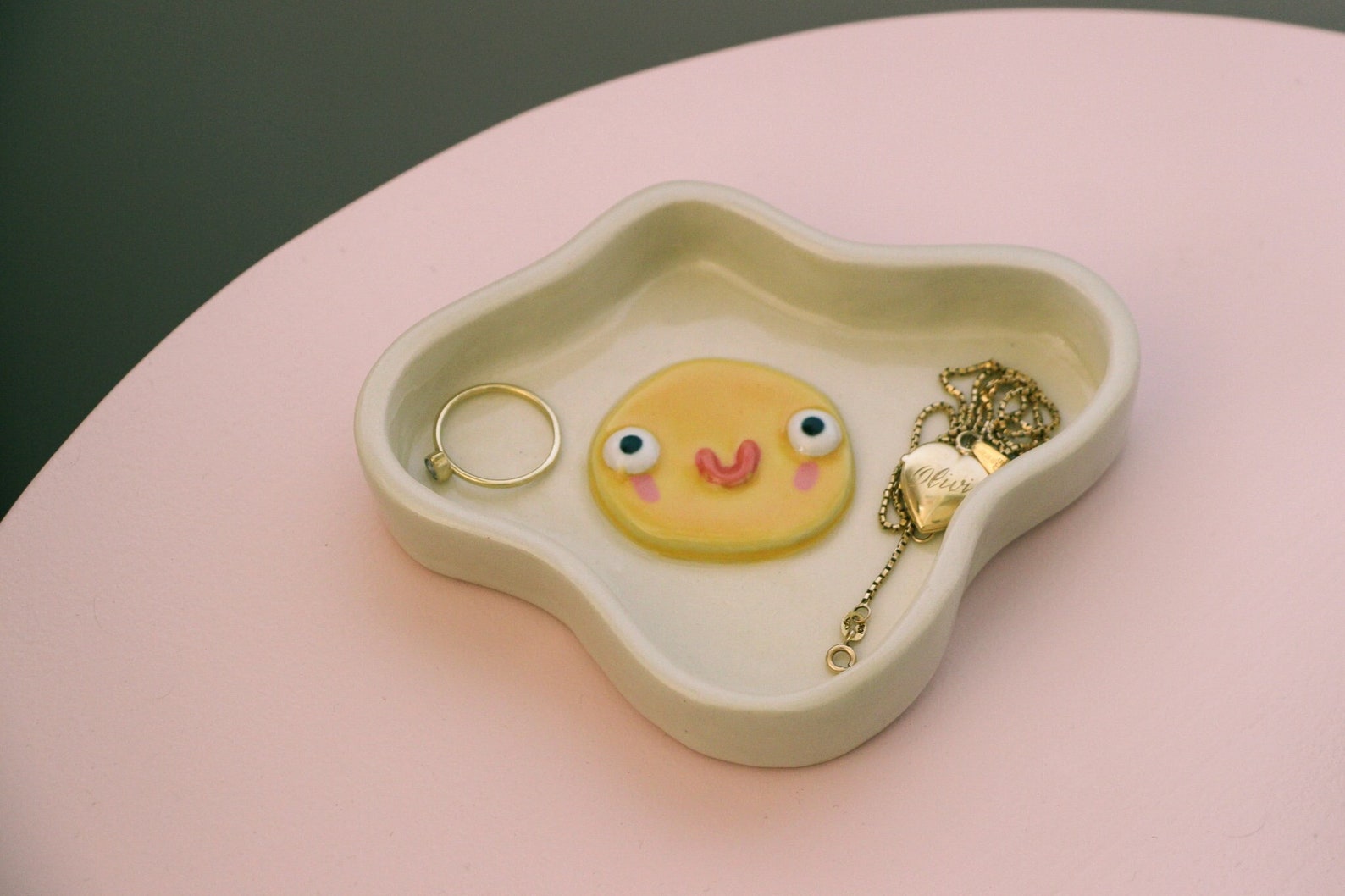 Happy Fried Egg Ceramic Dish Handmade Clay Jewellery Dish - Etsy