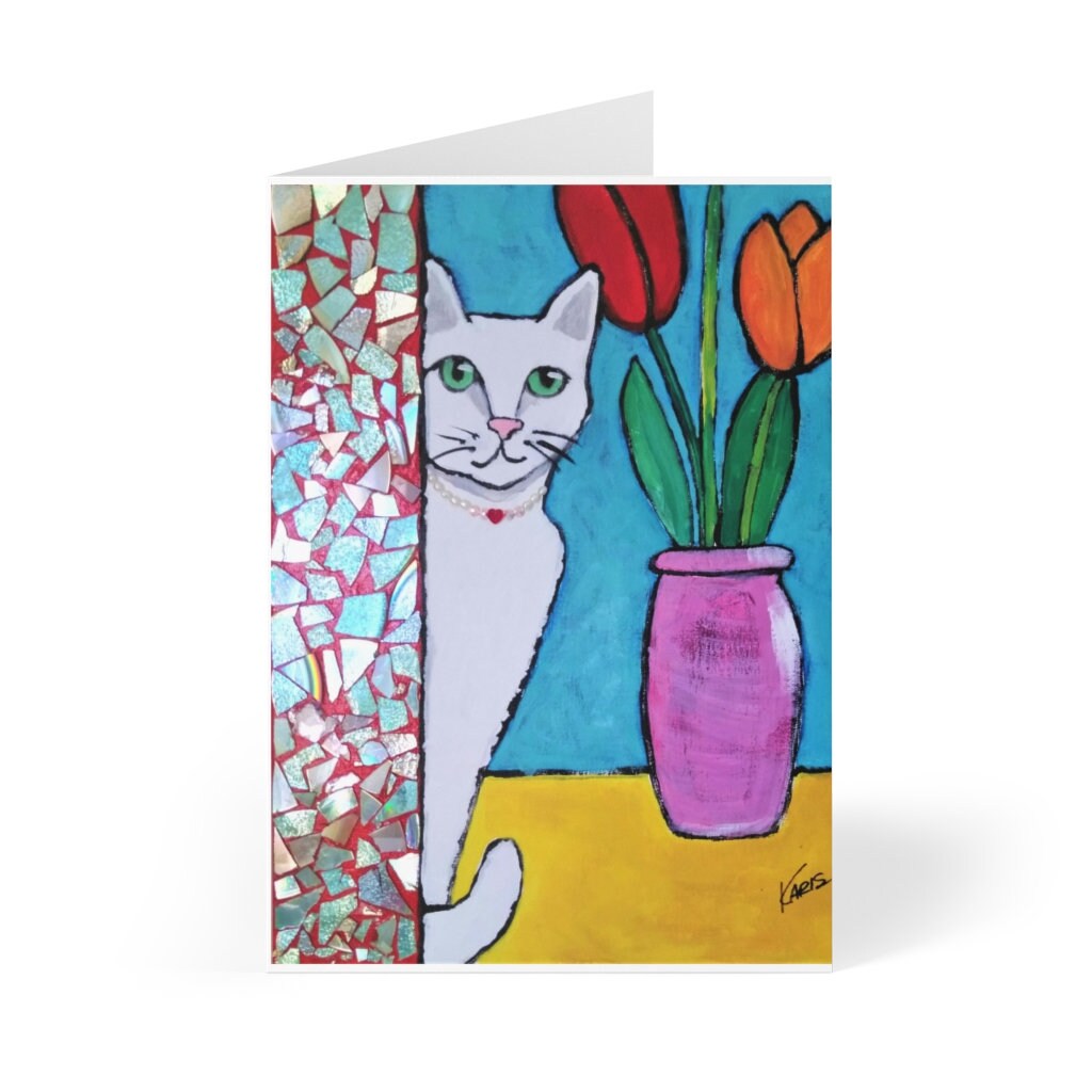 Pretty Peeking Cat Greeting Cards 8 Pcs - Etsy