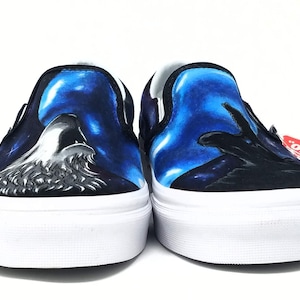 Custom Hand Drawn Wolf Shoes: Classic Vans Slip-on With Wolf Howling at ...
