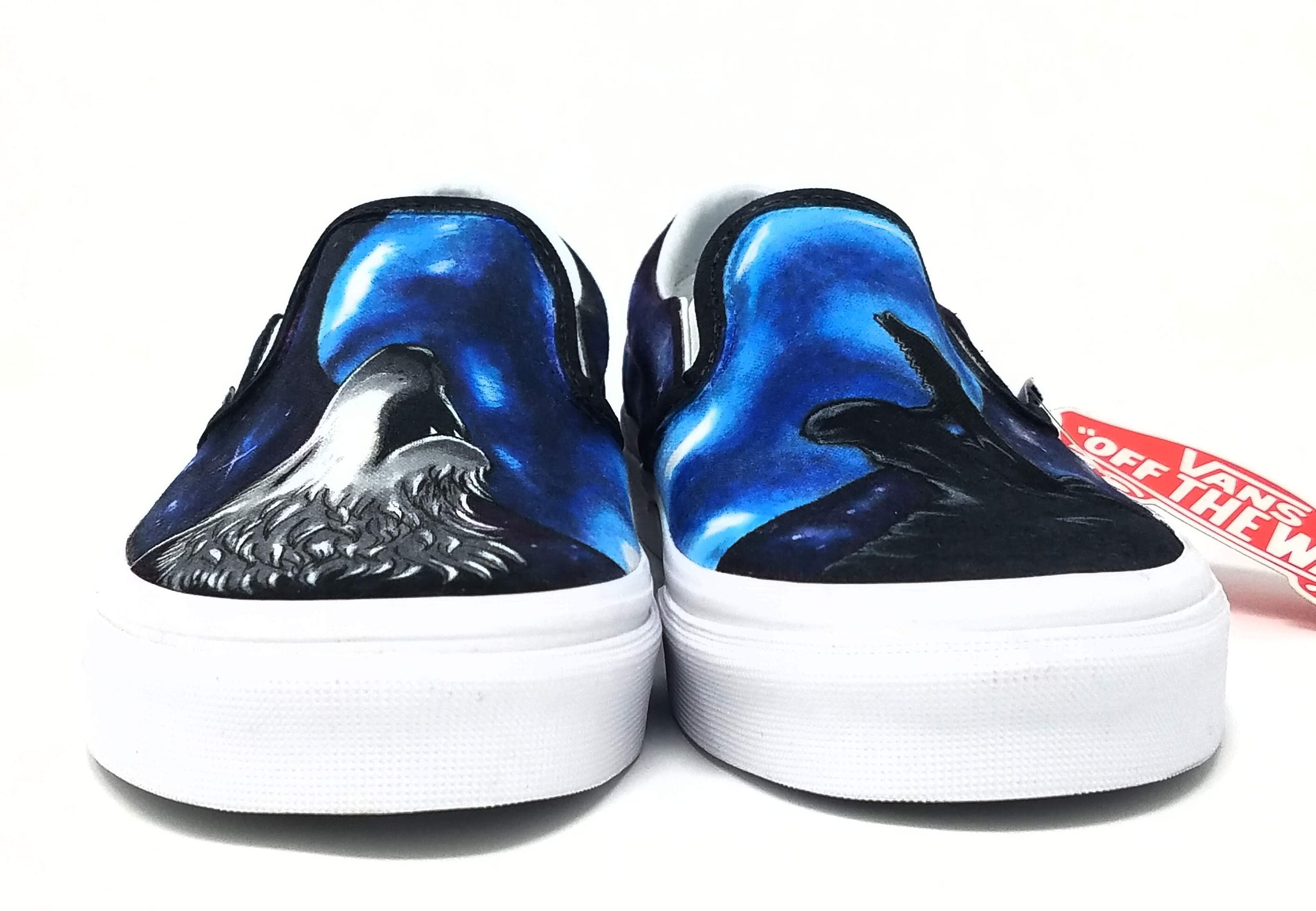 Custom Hand Drawn Wolf Shoes: Classic Vans Slip-on With Wolf Howling at ...