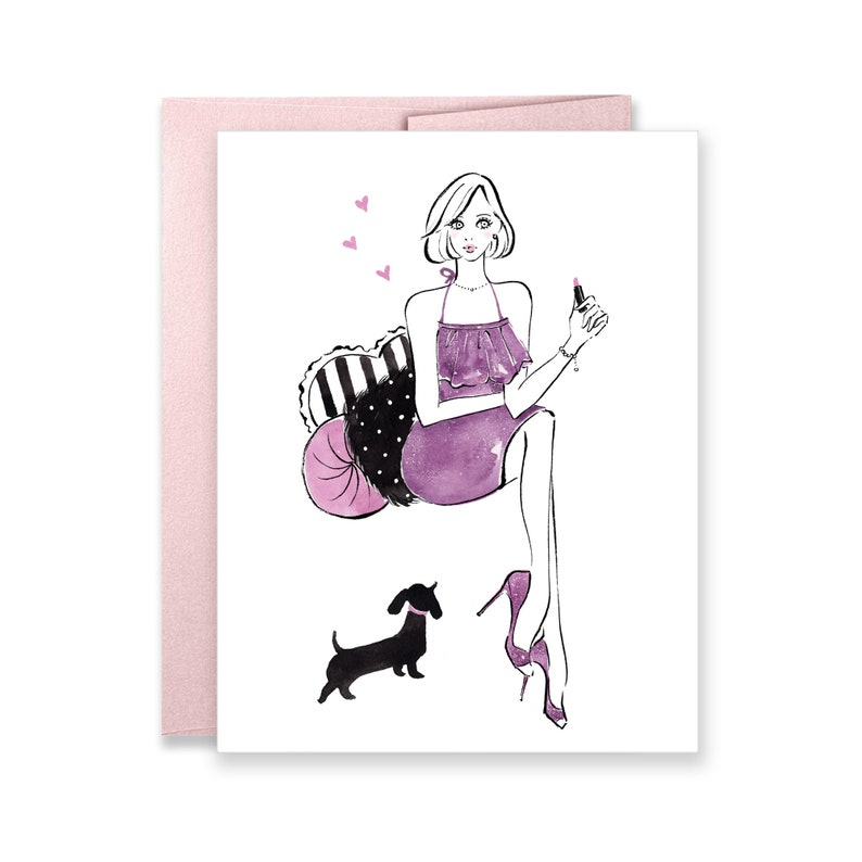 Makeup Girl Greeding Card / Personalized Stationary Cards / Birthday ...