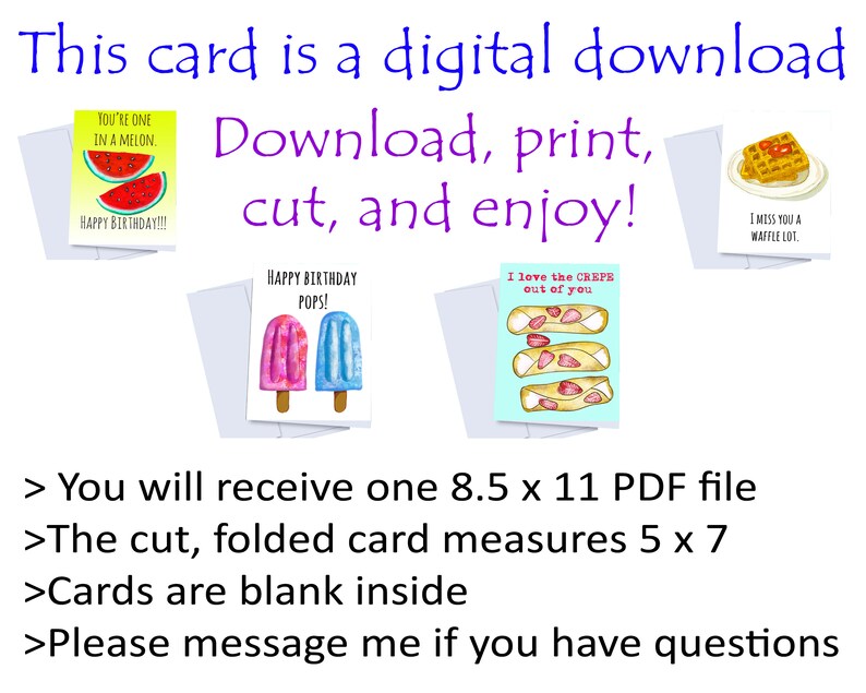 INSTANT DOWNLOAD - I Miss You a Waffle Lot, Waffle Food Pun Card, Funny ...