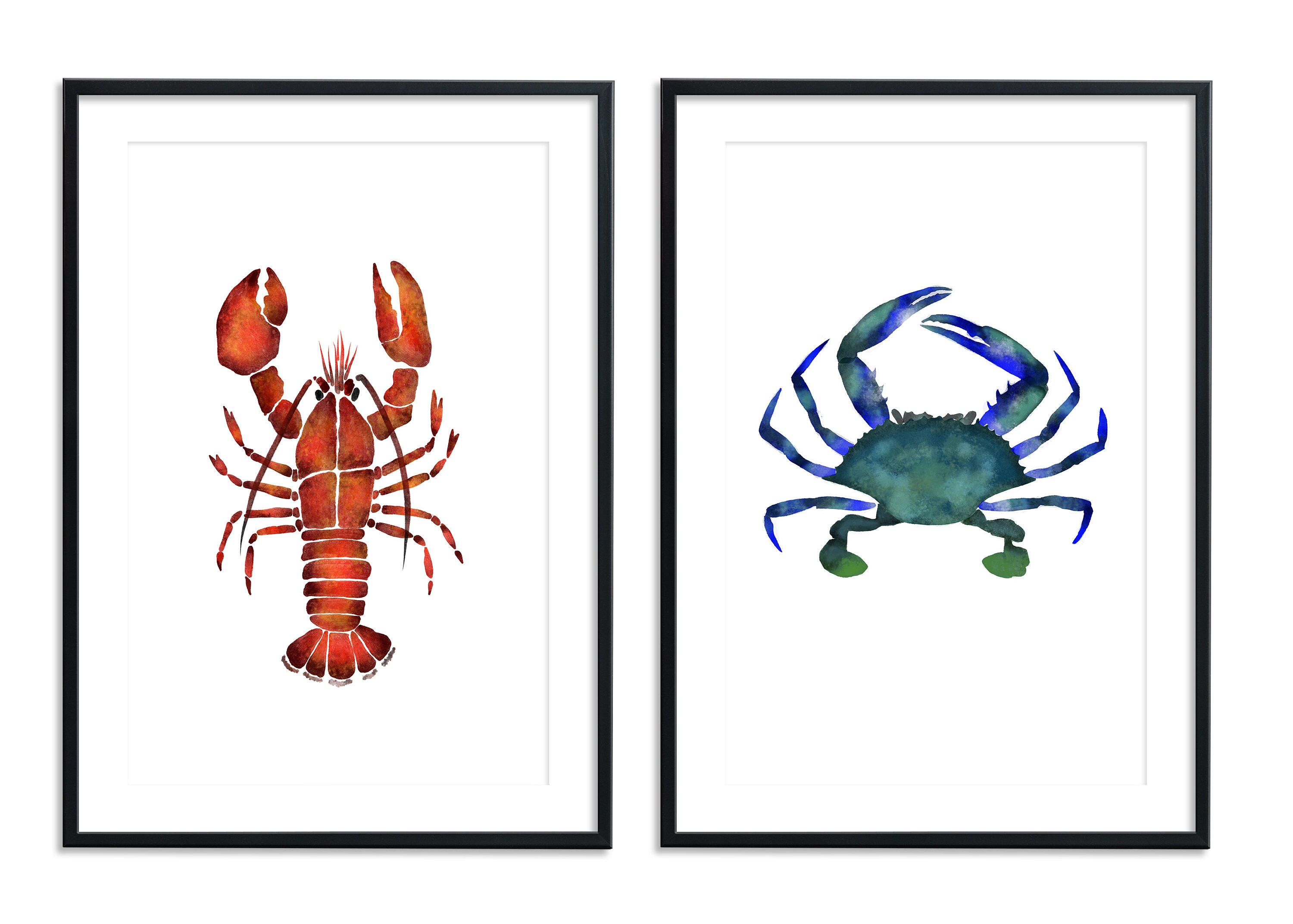 Printable Red Lobster Wall Art, Blue Crab Wall Art, Wall Art Set of Two ...