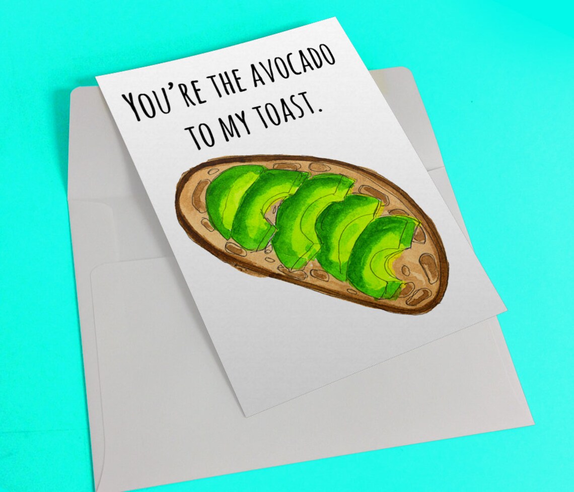 Digital Avocado Toast Card, Avocado Romantic Card, DIY Card, Printable ...