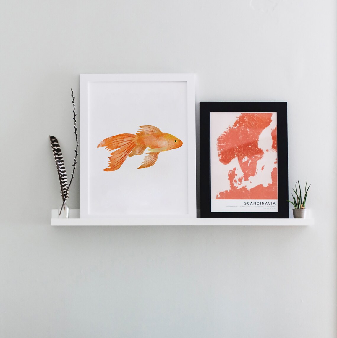 Printable Goldfish Wall Art, Goldfish Illustration, Watercolor Goldfish ...
