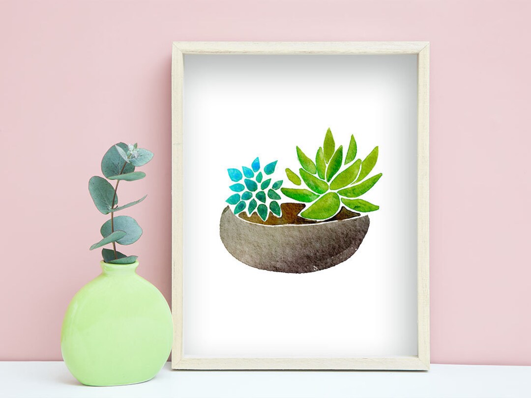 Printable Watercolor Succulent Wall Art, Digital Plant Print, Succulent ...