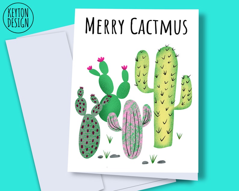 Printable Christmas Card, Merry Cactmus Card, Cactus Greeting Card, Digital Cactus Christmas ...