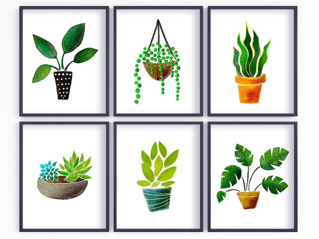 Printable Watercolor Plant Wall Art, Set of 6, Botanical Wall Art ...