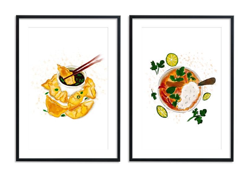Printable Dumplings Art, Digital Thai Wall Art, Thai Decor, Noodle ...