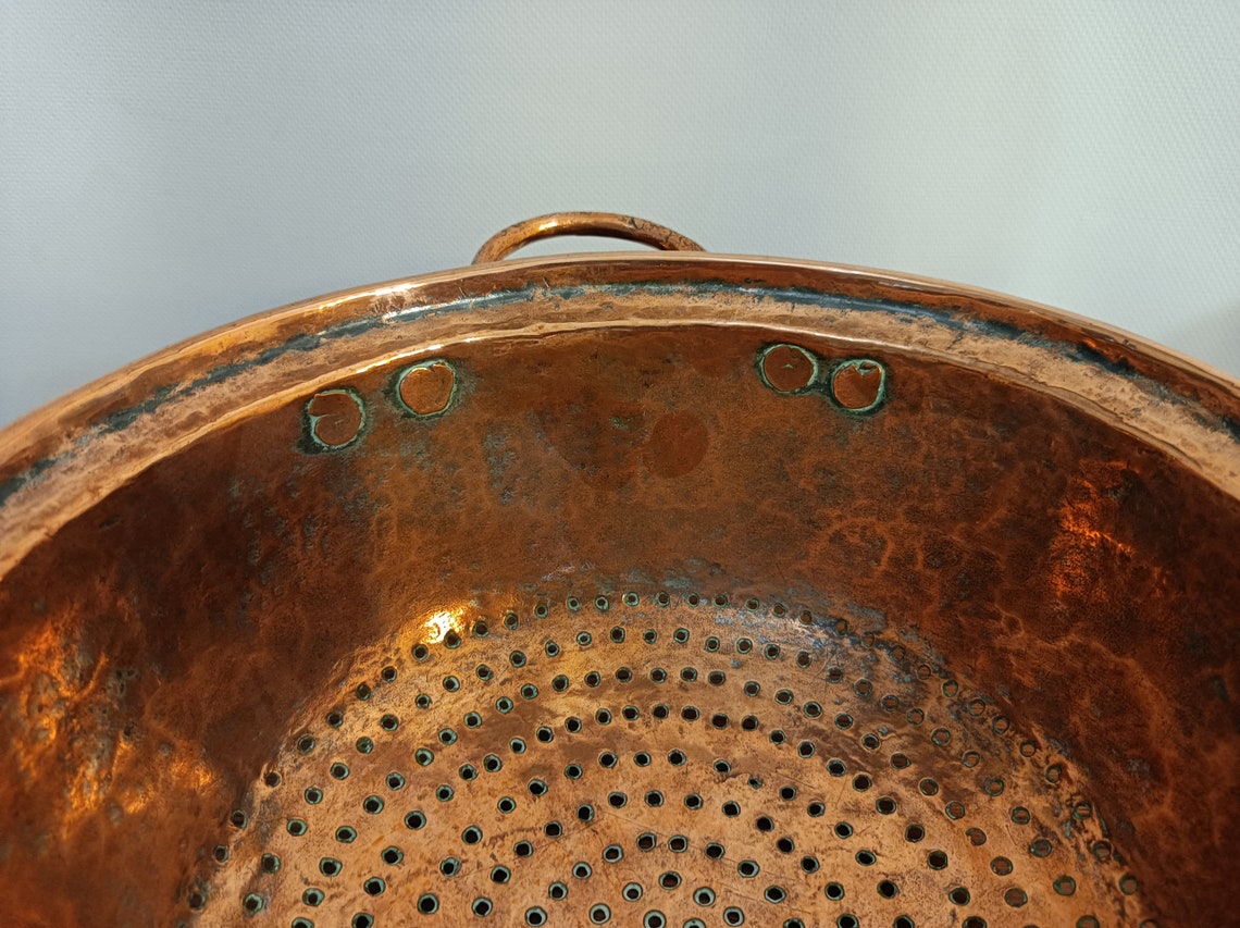 Antique Old Copper Colander Strainer. Rustic, Country Kitchen House ...