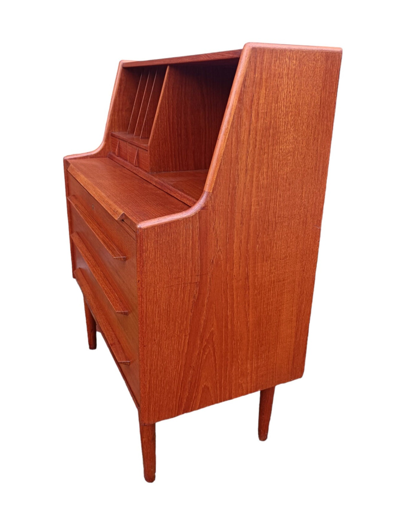 Vintage Mid Century Modern Danish Teak Secretaire With Pull Out Top and ...