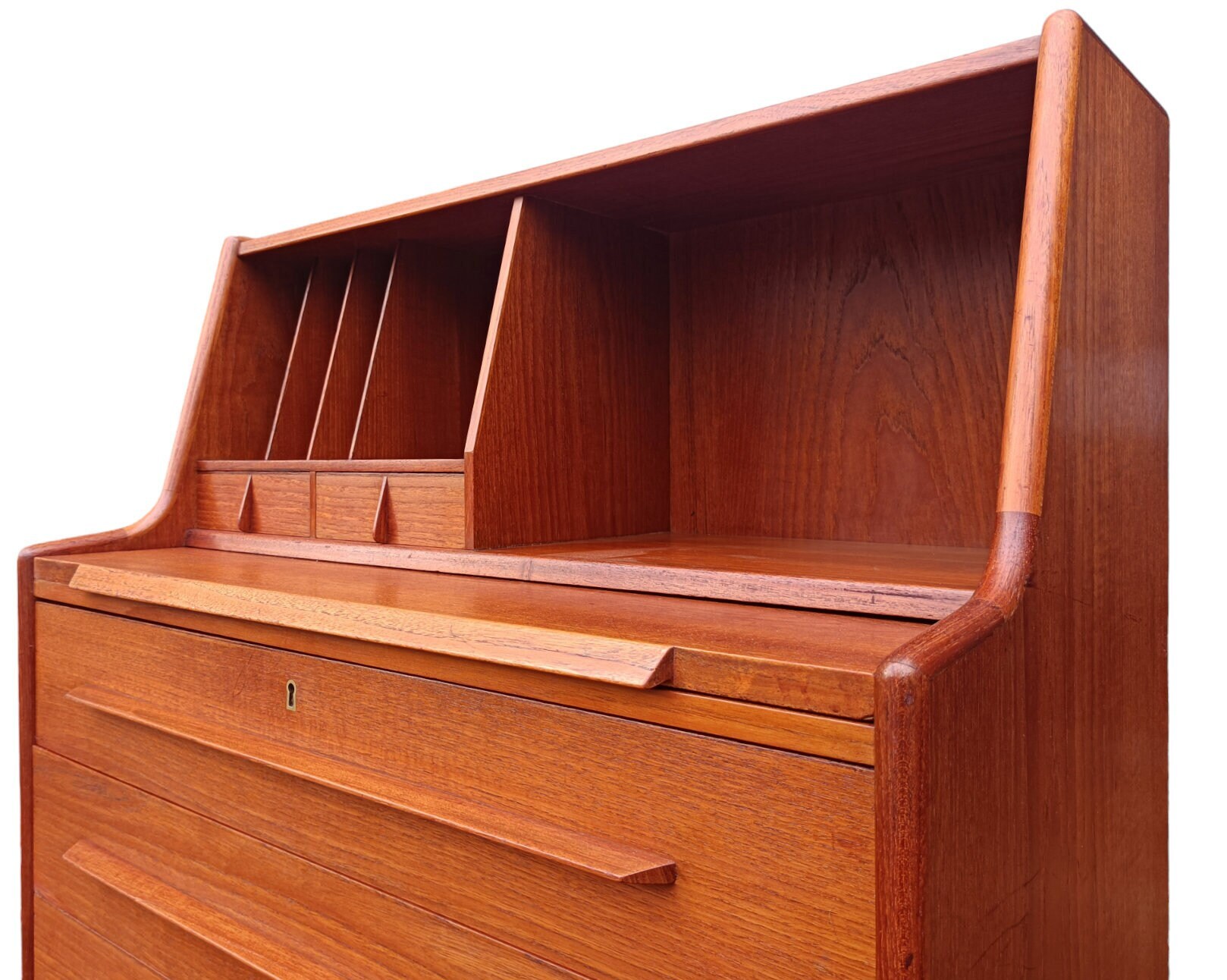 Vintage Mid Century Modern Danish Teak Secretaire With Pull Out Top and ...