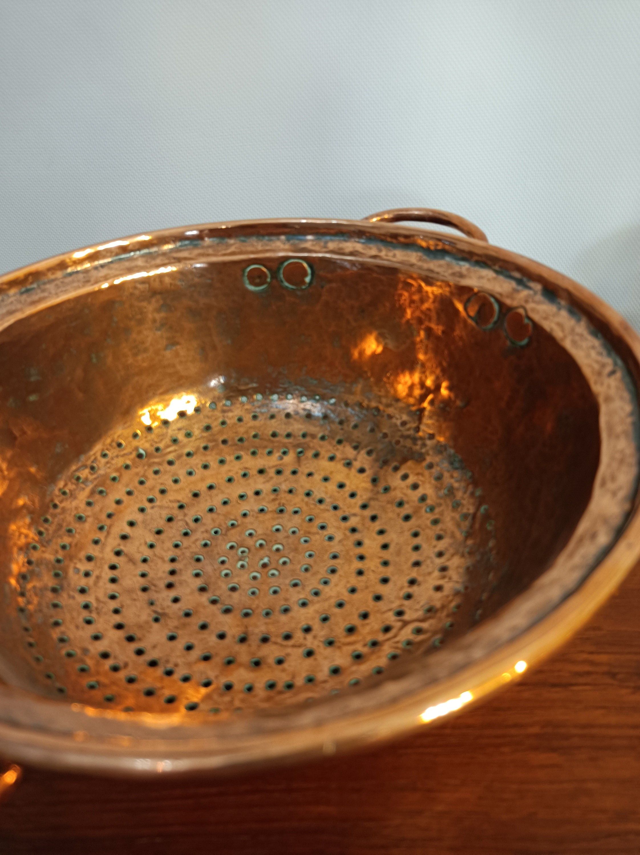 Antique Old Copper Colander Strainer. Rustic, Country Kitchen House ...