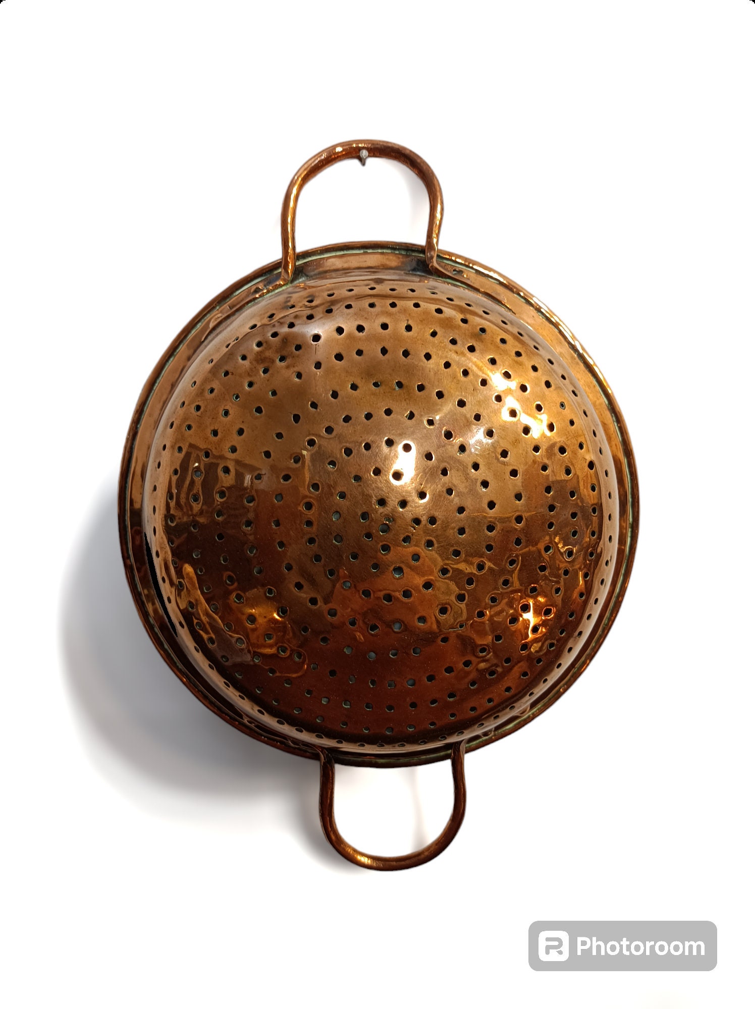 Antique Old Copper Colander Strainer. Rustic, Country Kitchen House ...