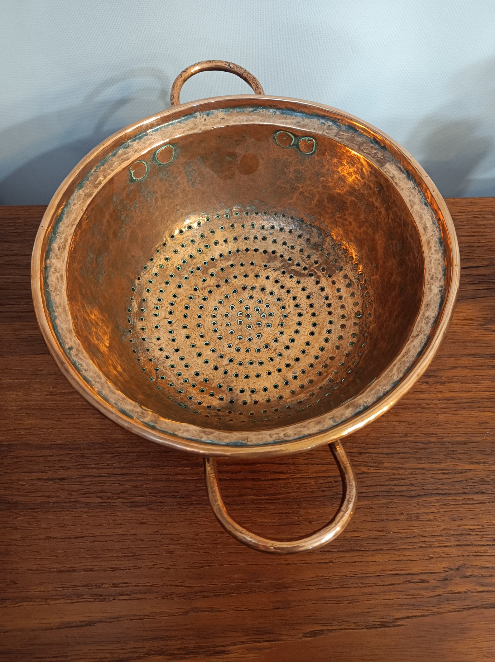 Antique Old Copper Colander Strainer. Rustic, Country Kitchen House ...