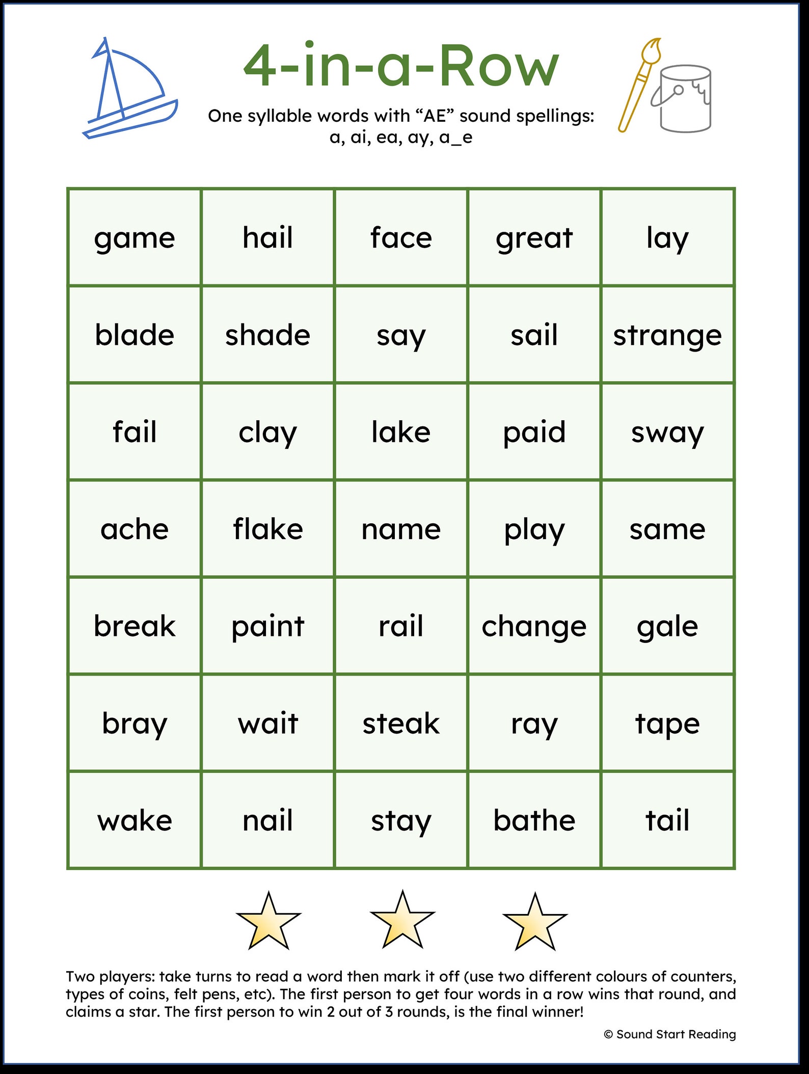 AE Sounds Connect 4 Games, Reading Game, Phonics Activities, Vowel ...