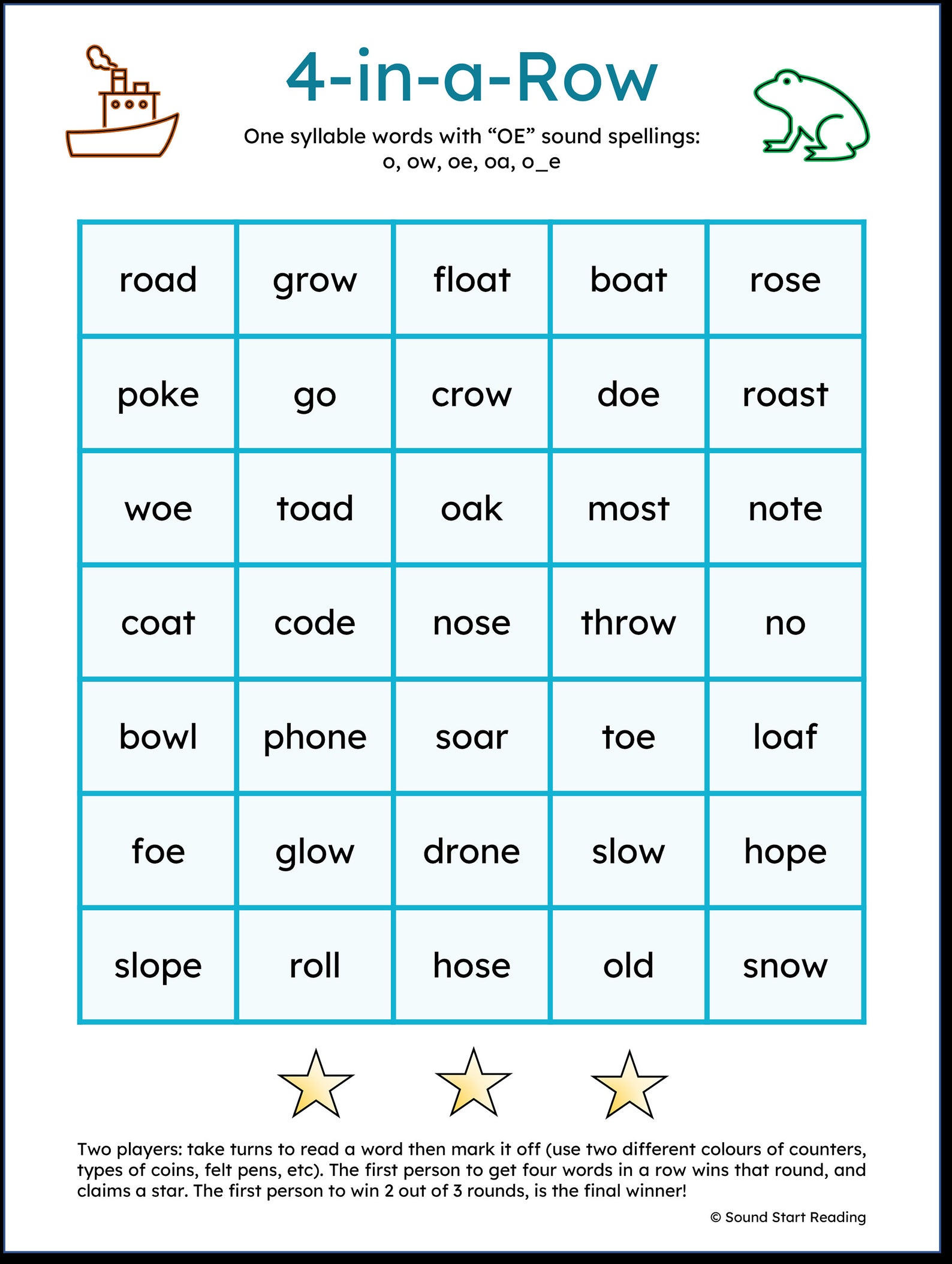 OE Sounds 4-in-a-row Games, Advanced Phonics, Reading Game, Phonics ...