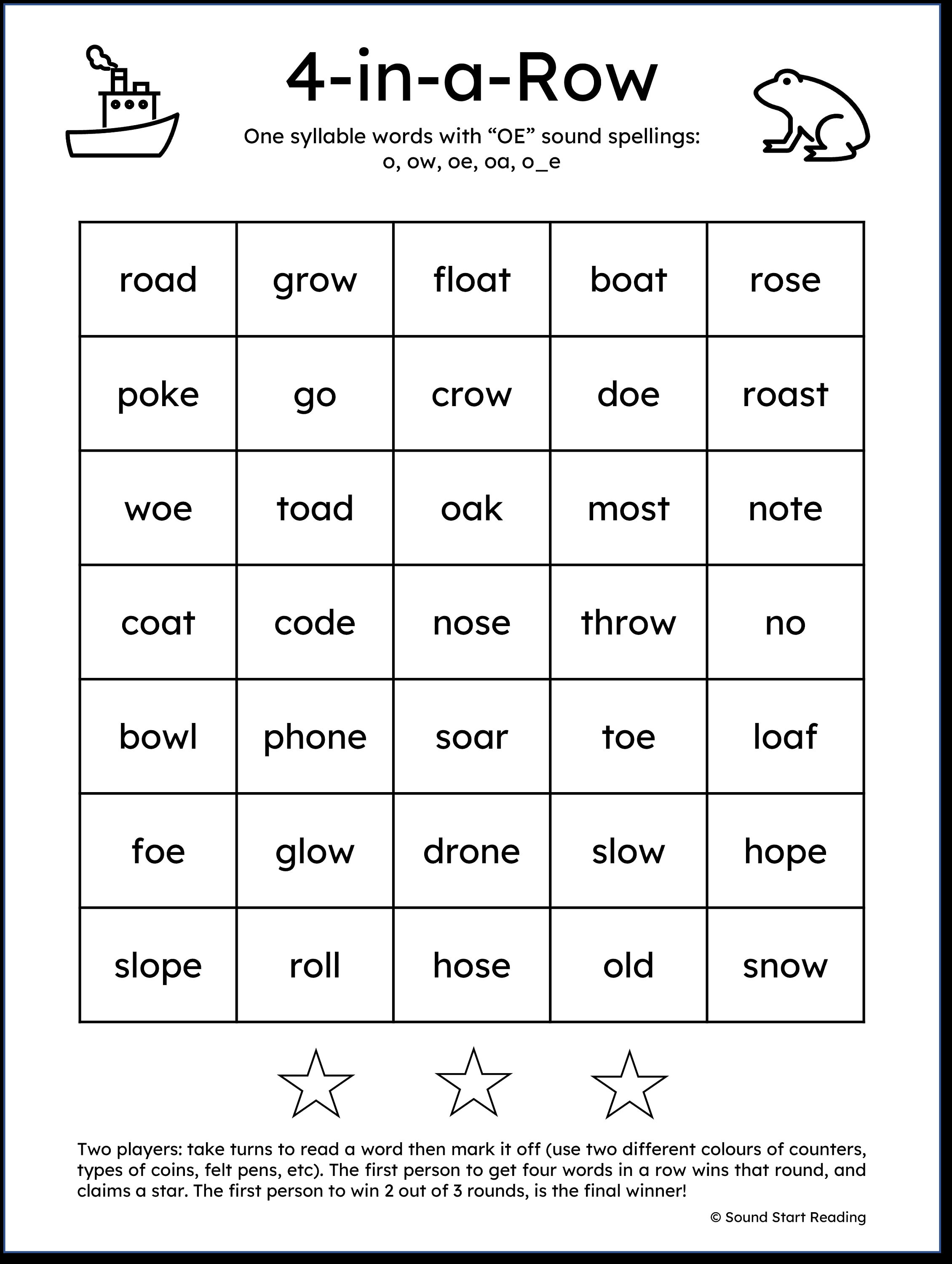 OE Sounds 4-in-a-row Games, Advanced Phonics, Reading Game, Phonics ...