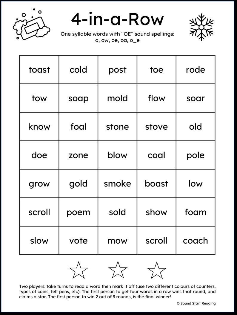 OE Sounds 4-in-a-row Games, Advanced Phonics, Reading Game, Phonics ...