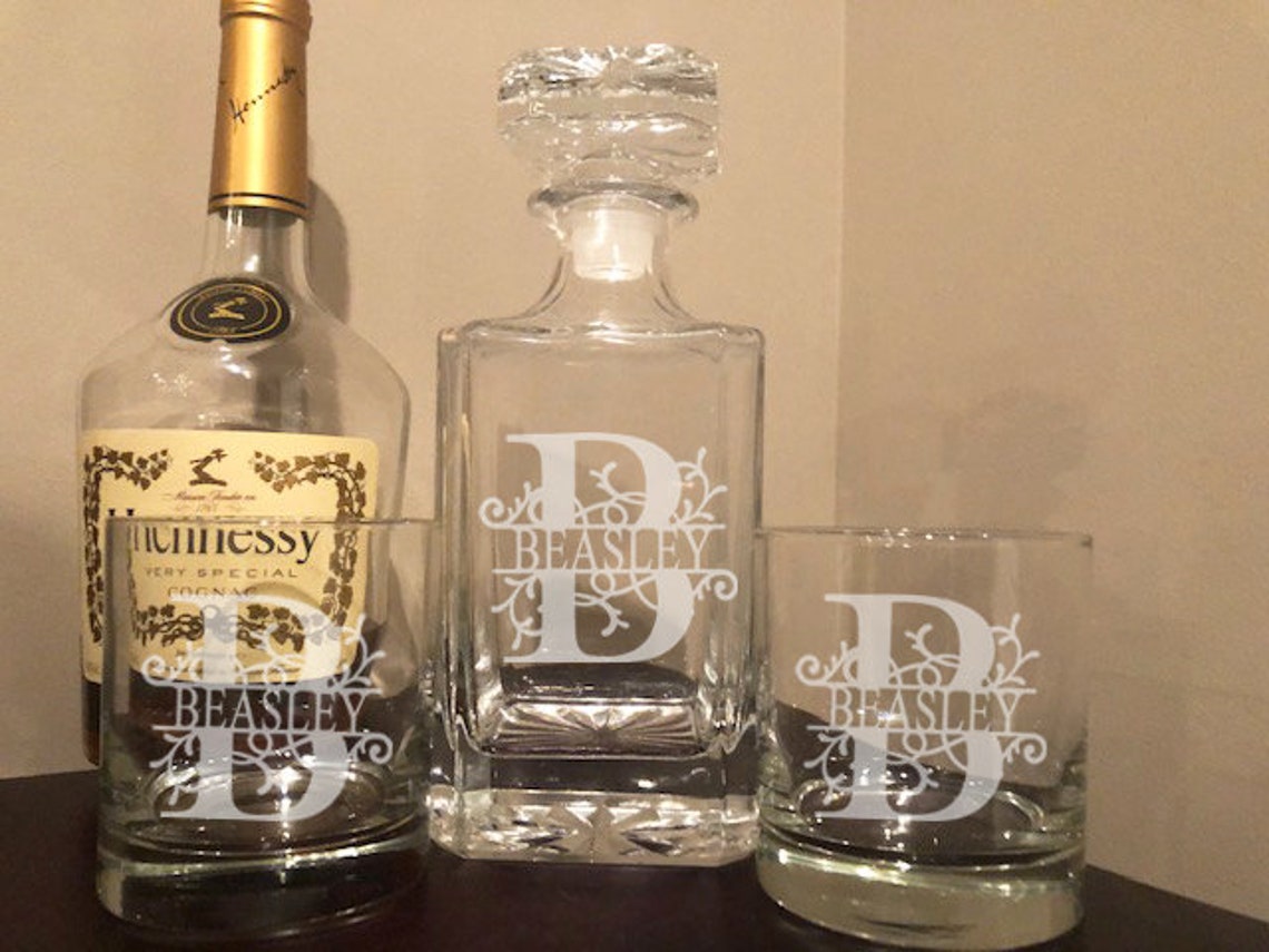 Personalized Initial Decanter W/2 Cocktail Glasses Set. Gift | Etsy