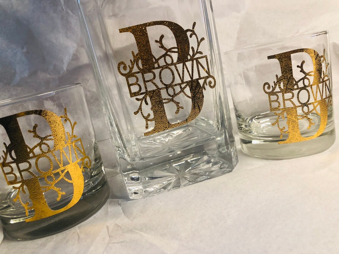Personalized Initial Decanter W/2 Cocktail Glasses Set. Gift | Etsy