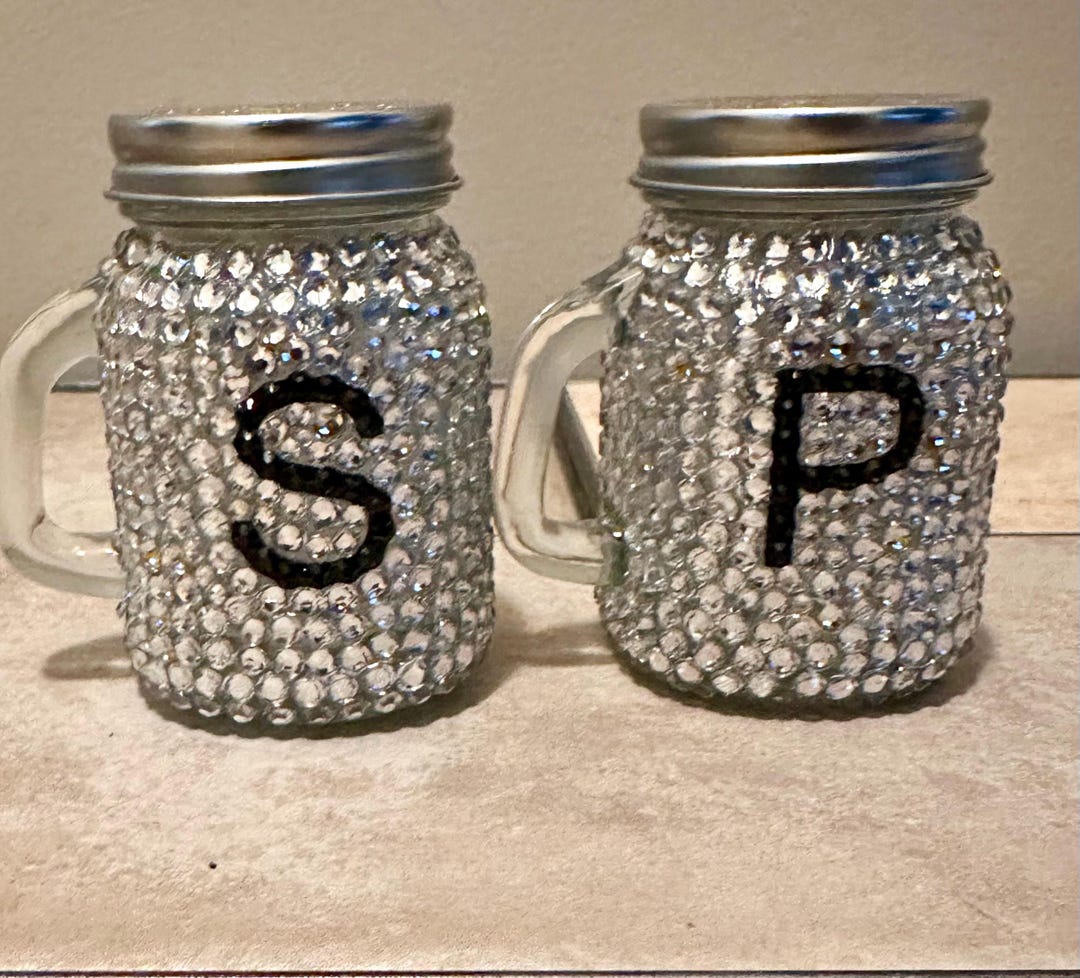 Bedazzled Mini Mason Jar Salt & Pepper Shakers: Hand Placed Bling ...
