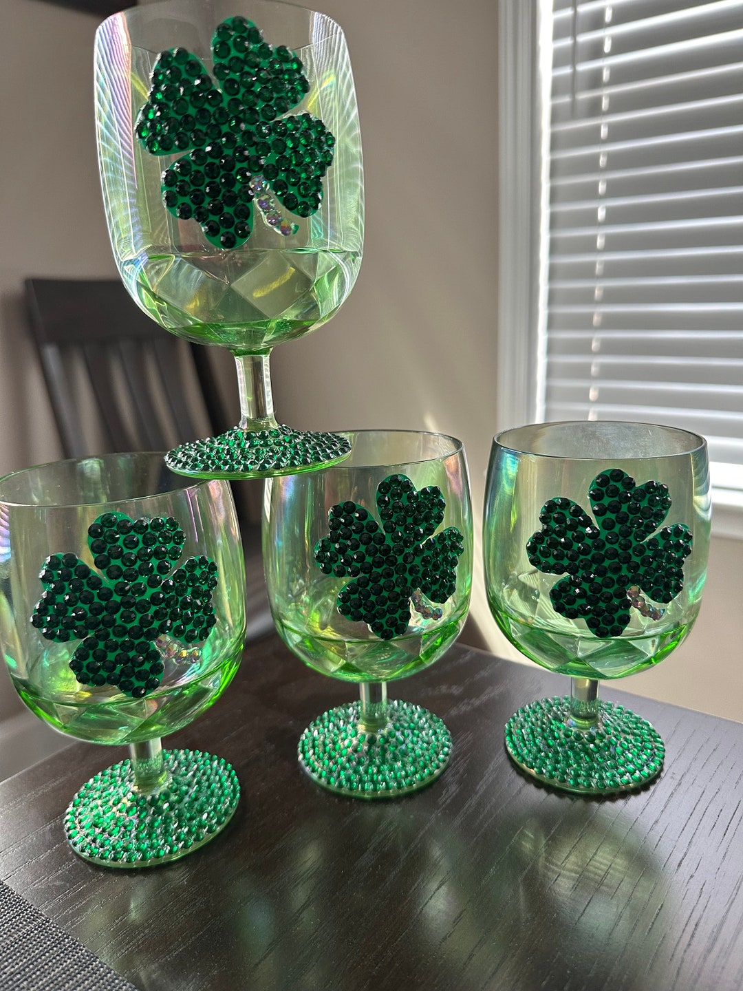 Green Iridescent Shamrock 8oz Goblet Glass. Acrylic Cup. Bling Goblet ...