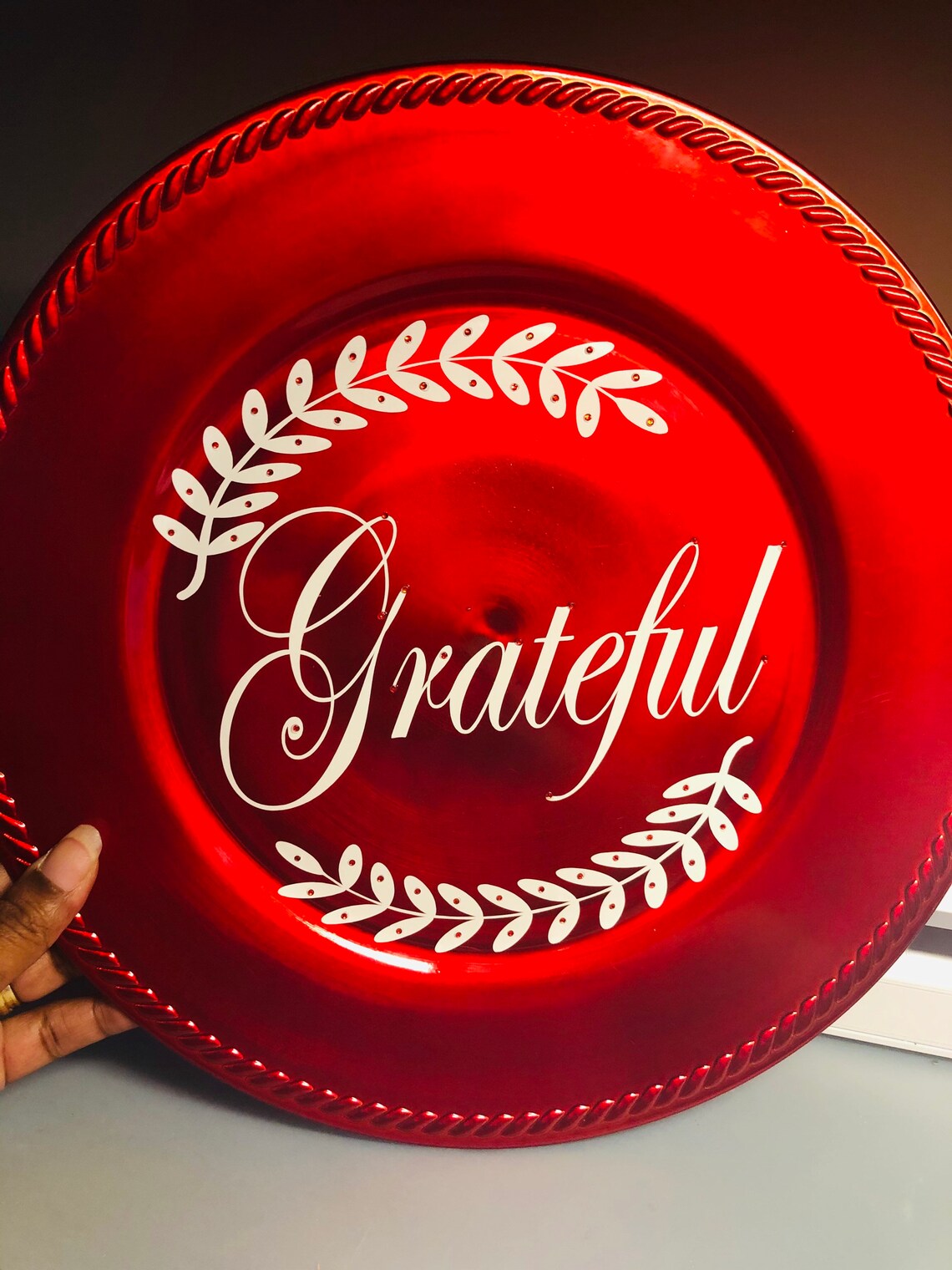 Grateful Bling Red Charger Plate Inspirational Positive - Etsy