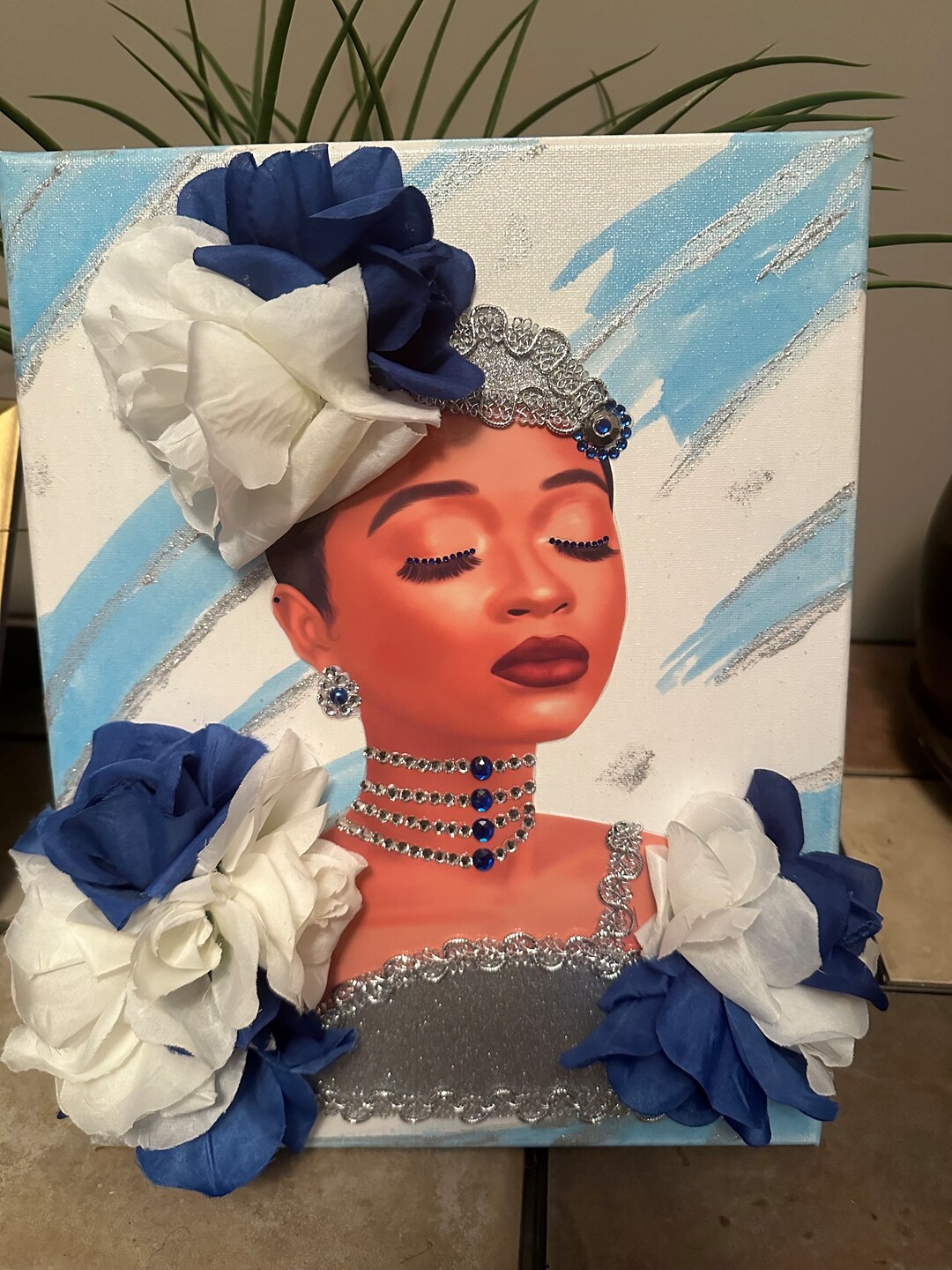 Abstract Blue Silver White Diva 11x14 Canvas Art. Hand Placed. Art ...