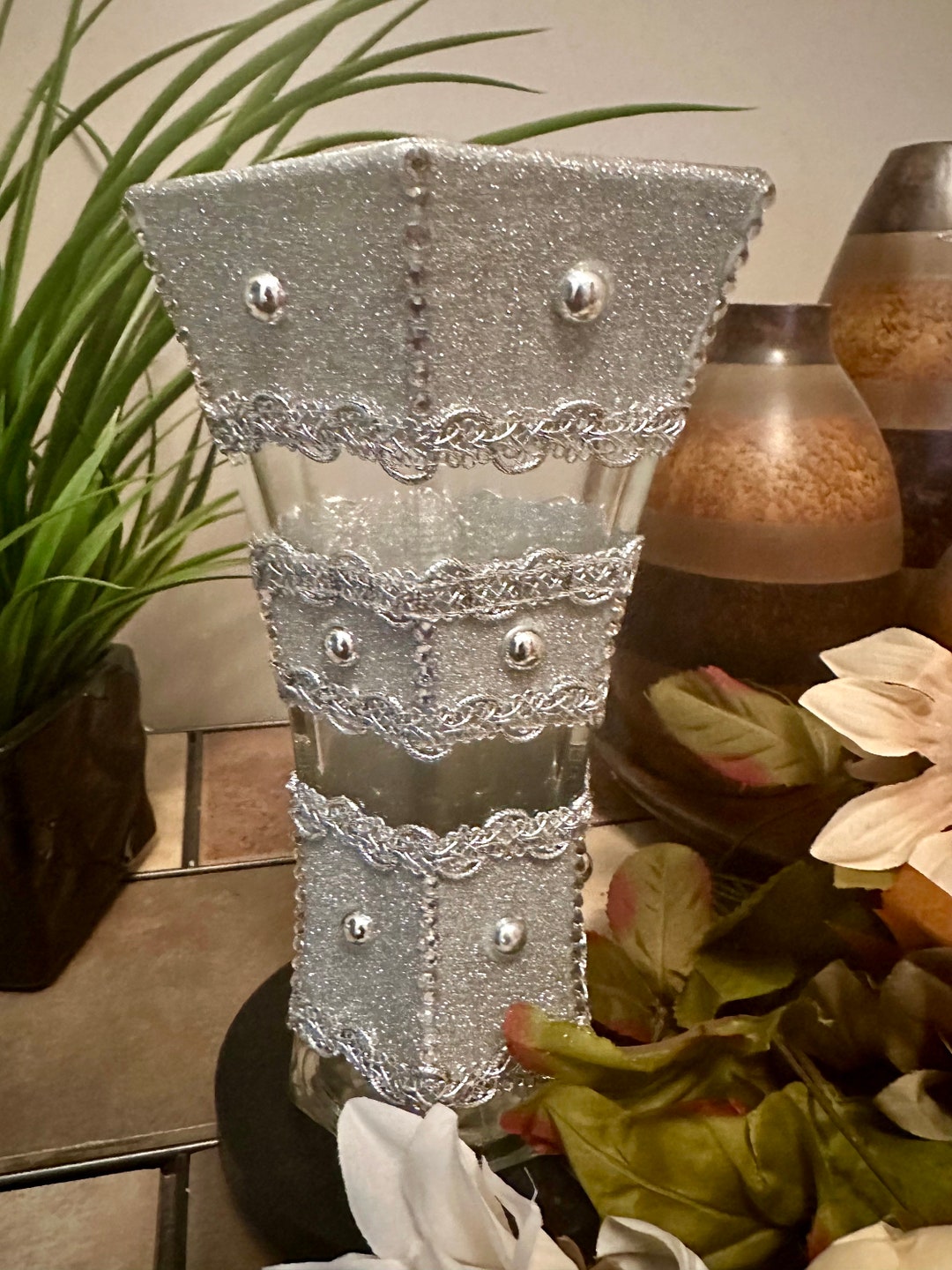 Silver and Diamond Glitter Bling Vase. Flower Vase. Bling Vase. Gift ...