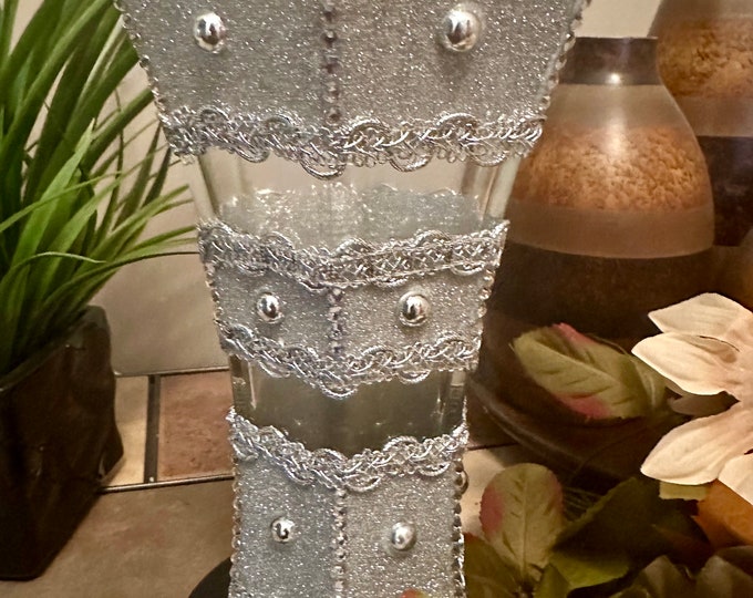 Silver and Diamond Glitter Bling Vase. Flower Vase. Bling Vase. Gift ...