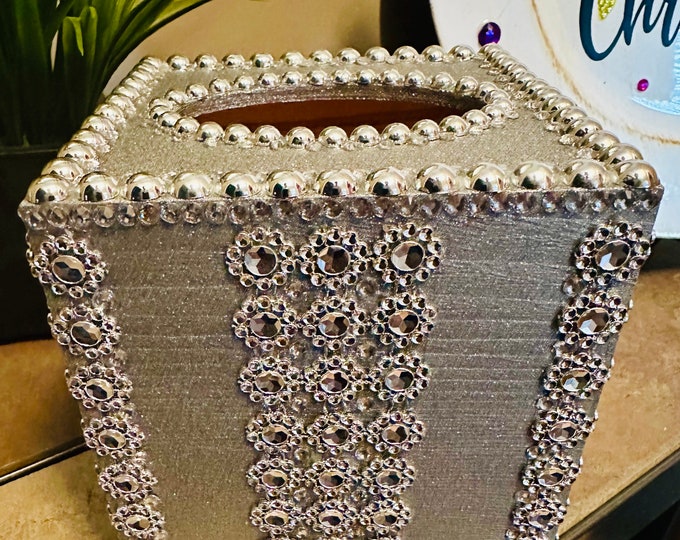 Bling Tissue Box Cover. Silver Glitter Tissue Box. Bedazzled Tissue Box ...