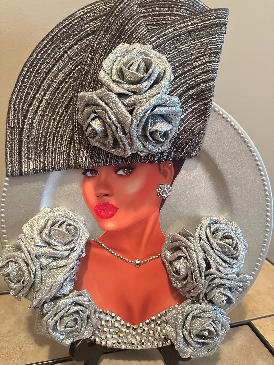 Silver Susie Diva Hat Lady Diva Charger Plate. 13 Inch Diameter. Hand ...