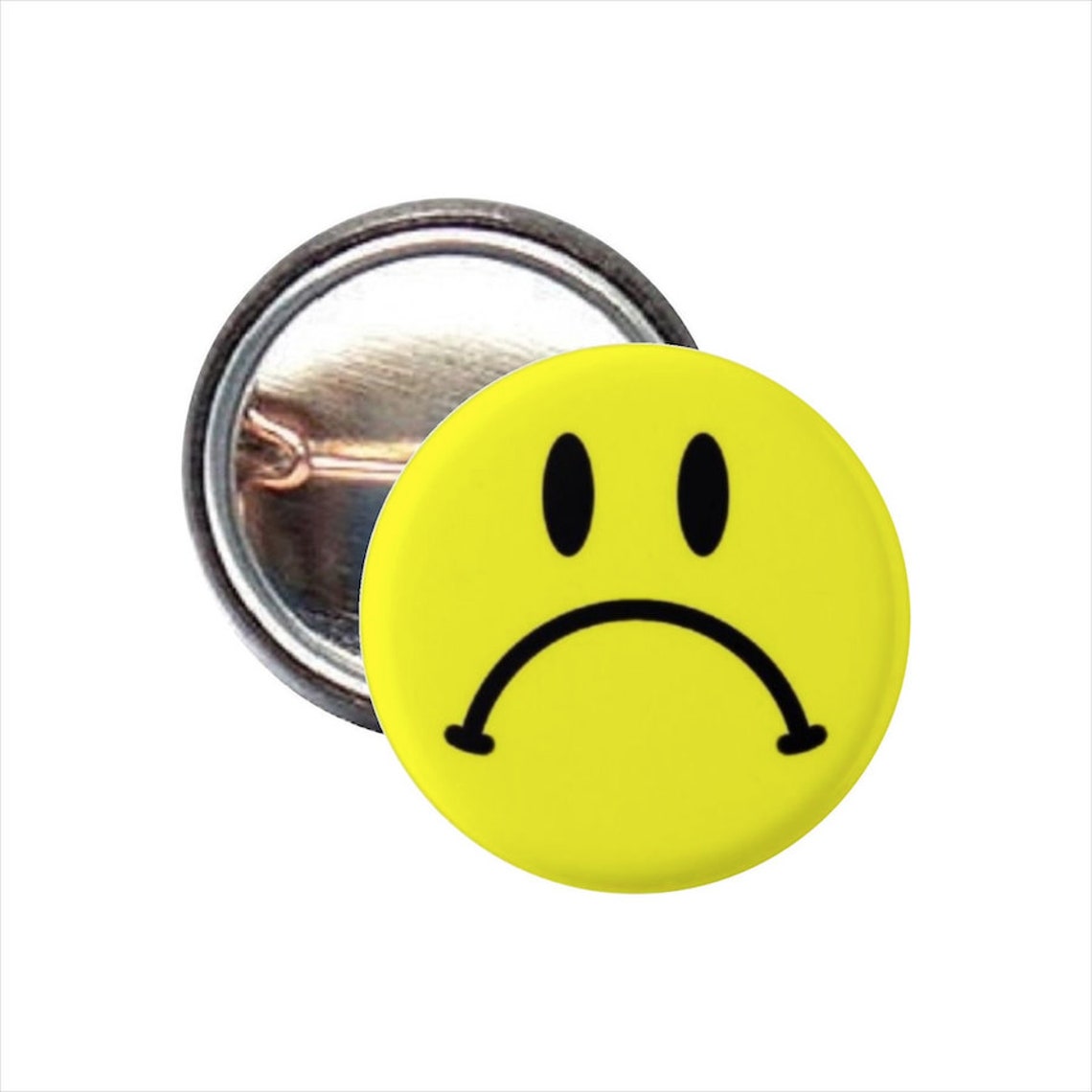 Upside Down Face Yellow Frown Sad Smiley Face Pin Badge Pinback Round ...