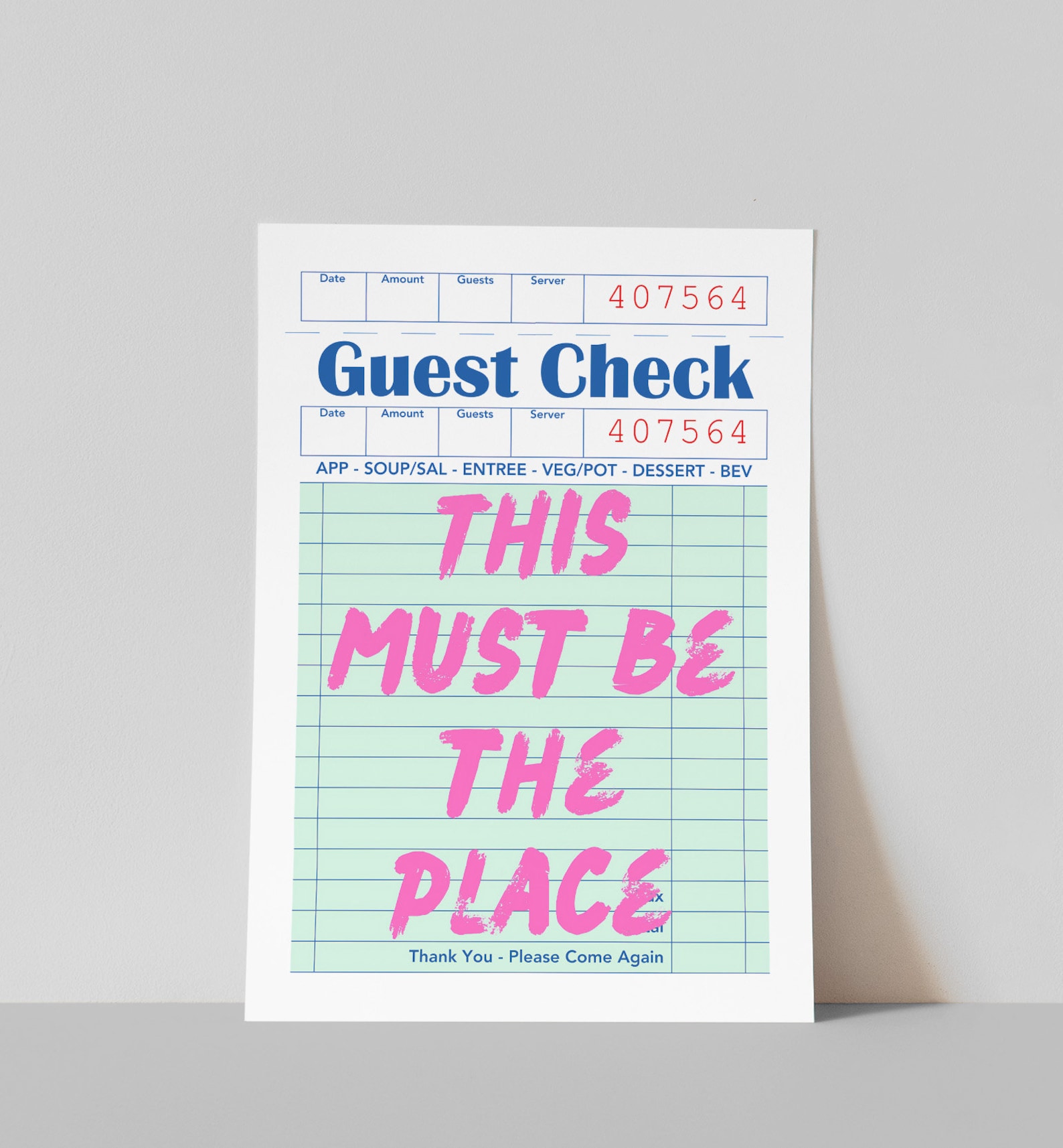 Guest Check Print, Trendy Wall Art, Guest Check Poster, Retro Wall ...